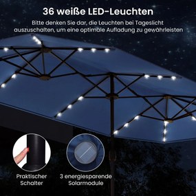 Costway Dvojitý slunečník se stojanem a LED světly a UPF 50+ tmavě