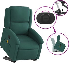 Zvedací masážní polohovací křeslo tmavě zelené textil 3204182