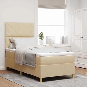 Postel s boxspringem s čelo Krémová 90 x 190 cm textil 3339663