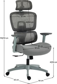 Ergonomická kancelářská židle COSMO - šedá síťovina / nosnost 150 kg