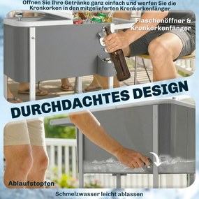 Outsunny chladicí vozík 56 l na kolečkách s policí, otvíráčem a vypouštěním — venkovní párty chladnička, 84 × 38 × 83 cm, šedá
