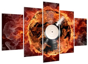 Obraz gramofonové desky v ohni (150x105 cm)