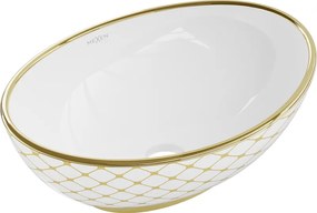 Mexen Elza, keramické umyvadlo na desku 405 x 330 mm, bílá-zlatý vzor, 21014009