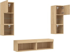 6dílná obývací stěna s LED dub sonoma kompozitní dřevo 3216617