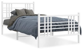 Kovový rám postele s hlavovým a nožním čelem bílý 100 x 190 cm