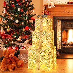 Costway Sada 3 dárkových krabiček LED s 48 Teplými bílými LED světly