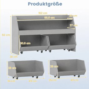 Costway Dětská knihovna se 2 policemi a 2 zásuvkami, šedá