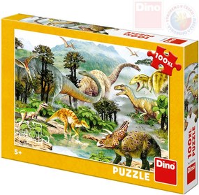 DINO Puzzle 100 dílků XL Život dinosaurů 47x33cm skládačka v krabici dn343436