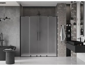 Mexen Velar L Duo, posuvné sprchové dveře do otvoru 180 cm, 8mm sklo námraza, černá matná, 871-180-003-32-70