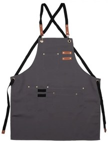 Antracitová kuchyňská / baristická zástěra s koženkovými prvky Midtown Barista – 75x66 cm
