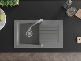Mexen Pablo granitový dřez 1-komorový s odkapávačem a kuchyňskou baterií Elia, šedý - 6510-71-670101-71