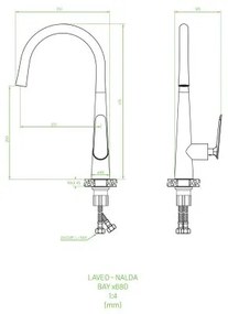 Laveo Nalda, kuchyňská baterie stojící h-415, chromová, LAV-BAY_068D