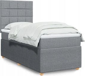 Box Spring Postel S Matrací Textil Světle Šedá Blok se čtverci 90 x 200 c