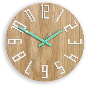 M.Clock Unikátní nástěnné dubové hodiny tiché bílá čísla 33,5cm