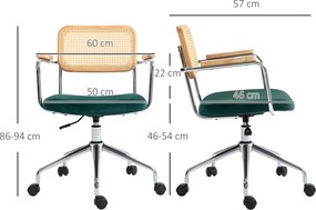 HOMCOM Kancelářská židle Boho, výškově nastavitelná kancelářská židle s područkami, houpací funkce, otočná židle, zelená