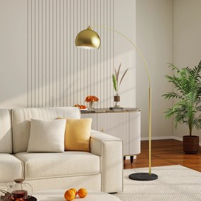 HOMCOM Oblouková lampa, stojací lampa, výškově nastavitelná, nožní vypínač, podstavec s efektem mramoru, 170-180cm, zlatá/černá