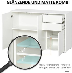 HOMCOM Příborník bílý Komoda se 2 zásuvkami a 3 dvířky, víceúčelová skříň, skříňka na dokumenty, 117x36x74cm