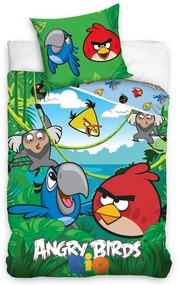 Tip T. Dětské bavlněné licenční povlečení Angry Birds Jungle zelené 140x200cm / 70x80cm