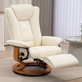 HOMCOM TV křeslo s funkcí polohování, otočné křeslo s nastavitelným opěradlem, lounge křeslo s nosností do 150 kg, umělá kůže, krémové