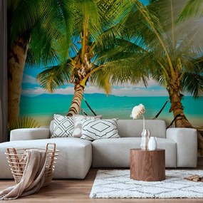 Fototapeta Tropická krajina - hamak zavěšený mezi palmami na pozadí moře