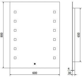 Mexen Ner podsvícené koupelnové zrcadlo 60 x 80 cm, LED 6000K, ventilátor - 9809-060-080-611-00