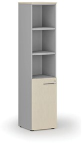 Kombinovaná kancelářská skříň PRIMO GRAY, dveře na 2 patra, 1781 x 400 x 420 mm, šedá/buk