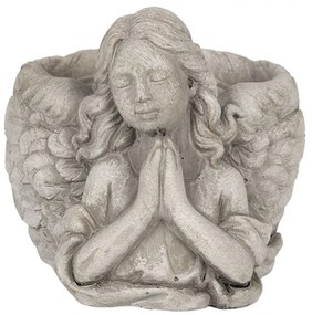 Šedý květináč s andělkou Susanna – 16x13x12 cm
