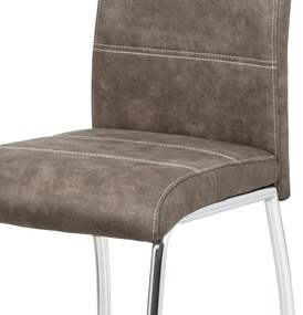 Jídelní židle, potah hnědá látka COWBOY v dekoru vintage kůže, bílé prošití, kov - HC-486 BR3