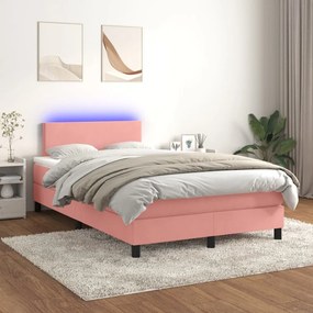 Box spring postel s matrací a LED růžová 120x200 cm samet 3134278