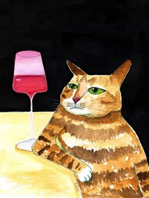 Ilustrace Cat Friday Night Drinks Wine Funny Cat Humour, Sharyn Bursic