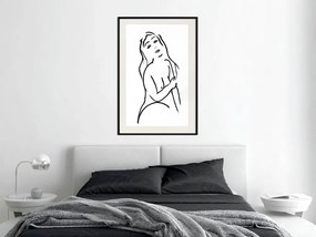 Plakát Vášnivé doteky - černobílý jednoduchý lineární obrázek se siluetou nahé ženy
