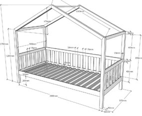 Bílá domečková dětská postel z borovicového dřeva Vipack Dallas, 90 x 200 cm