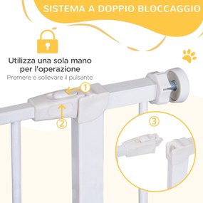 PawHut Rozšiřitelná bezpečnostní brána pro domácí mazlíčky s jednoduchou instalací a tlakovým upevněním, odolná ocel s práškovým nástřikem, bílá 76x7…