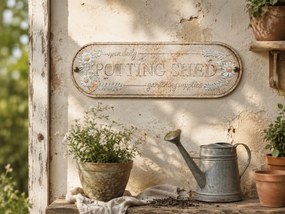 Béžová nástěnná kovová cedule Potting Shed - 76*1*24 cm
