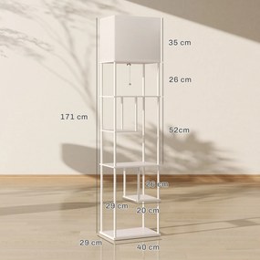 HOMCOM Stojací lampa stojací světlo s policemi, nastavitelná jas a barevná teplota pro ložnici, kancelář, obývací pokoj, bílá