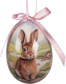 6ks dekorace barevné závěsné vajíčko s králíčky Spring Egg - Ø 5*8 cm