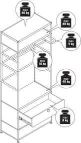 Tchibo - Kovová šatní skříň »Cn3« s šatní tyčí a 3 zásuvkami - barva: bílá