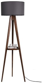 Černá/hnědá stojací lampa s poličkou s textilním stínidlem (výška 154 cm) Sehbali Tripod – Opviq lights