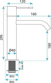 Rea Venti, vysoká umyvadlová baterie h-295, měděná matná, REA-B9783