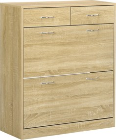 HOMCOM Úzká skříňka na boty s organizérem a 2 výklopnými zásuvkami a 2 vyjímatelnými zásuvkami pro 12 párů bot do předsíně 80x30x91,5 cm Dub | Aosom
