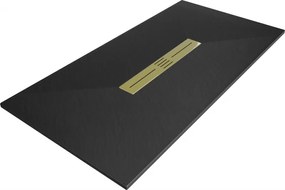 Mexen Toro, SMC obdélníková sprchová vanička 170 x 70 cm, černá, zlatá krytka, 43707017-G