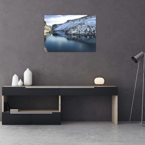 Skleněný obraz - zimní krajina s jezerem (70x50 cm)