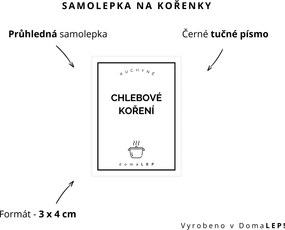 CHLEBOVÉ KOŘENÍ - Samolepka na kořenky 3 x 4 cm - DomaLEP varianta: PRŮHLEDNÁ - tučné písmo