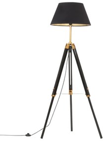 Stojací lampa stativ černá a zlatá masivní teak 141 cm,  288076