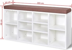 Lavice na boty 10 přihrádek bílá 242554