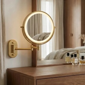 Rea Kosmetické zrcadlo ⌀20 cm s regulovatelným LED osvětlením HOM-70002 kartáčovaná zlatá