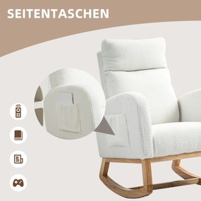 Houpací křeslo HOMCOM, houpací křeslo, křeslo, kojící křeslo se sametovým vzhledem, houpací křeslo do 120 kg, do ložnice, obývacího pokoje, krémově b…
