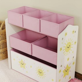 AIYAPLAY dětský regál na hračky se 3 úrovněmi a 6 vyjímatelnými netkanými látkovými koši pro mateřskou školku 63x30x66 cm růžová