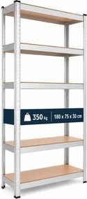 AREBOS Dílenský regál 180 x 75 x 30 cm 350 kg - stříbro
