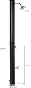 Outsunny 35L Solární Sprcha do Zahrady, na Pláž a K Bazénu s Integrovanou Sprchovou Hlavicí a Teploměrem, Studená a Teplá Voda až do 55°C, PVC, ABS, r